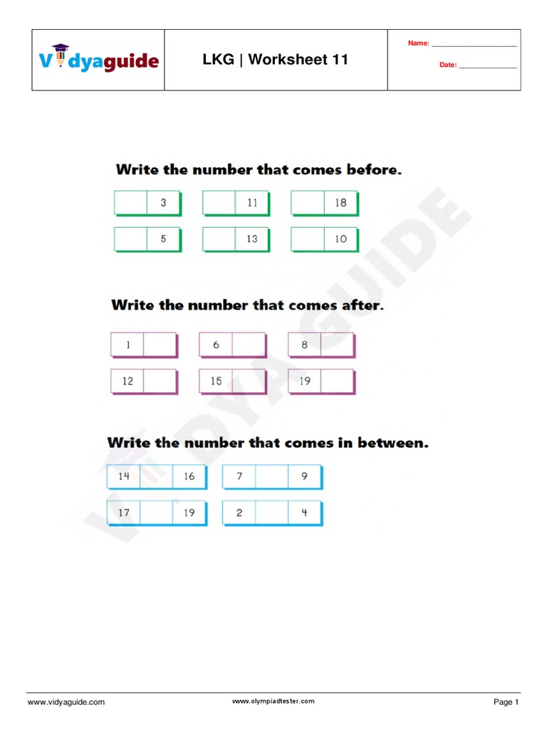 LKG Worksheets 11-15 Numbers 1-40 | PDF