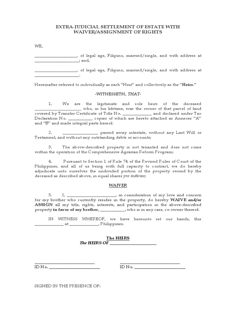 EJS With Waiver - Sample | PDF | Inheritance | Law And Economics