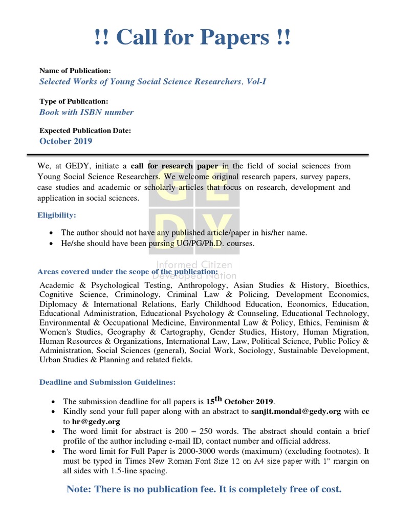Call for Papers: Young Researchers' Volume | PDF | Politics | Social ...