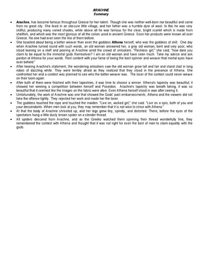 Arachne Summary | PDF | Athena | Weaving
