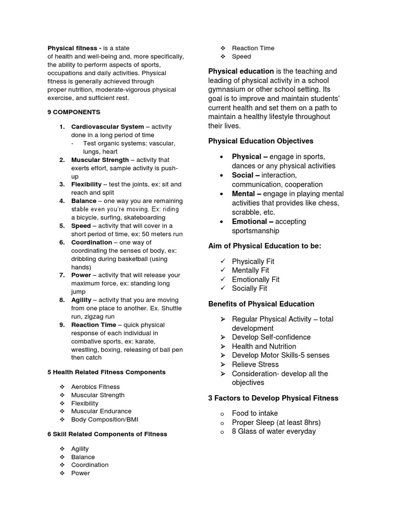 Physical Education Prelim Notes | PDF | Physical Fitness | Physical ...
