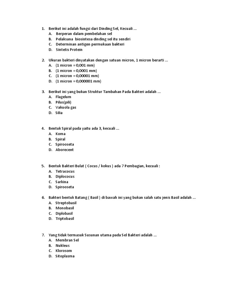Morfologi Dan Struktur Bakteri SOAL | PDF