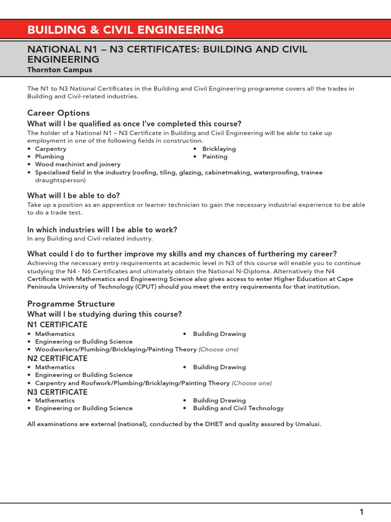 BCE National N1 N3 Certificates Building Civil Engineering | PDF ...