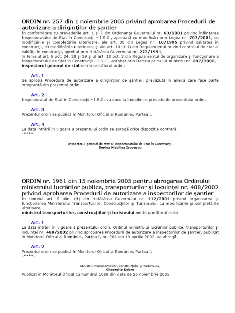 Procedura - Autorizare - Diriginte de Santier | PDF