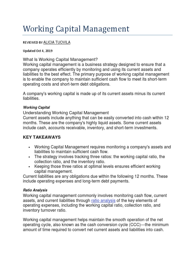 Understanding Working Capital Management | PDF | Working Capital ...