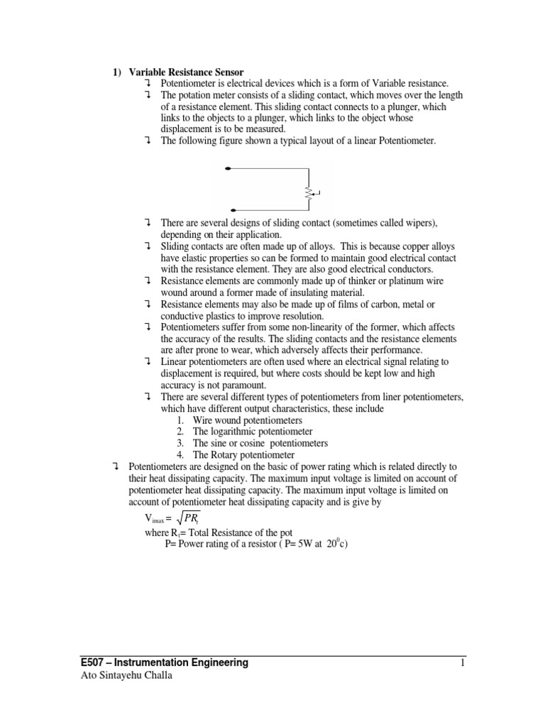Variable Resistance Sensors Explained | PDF | Electrical Resistance And ...