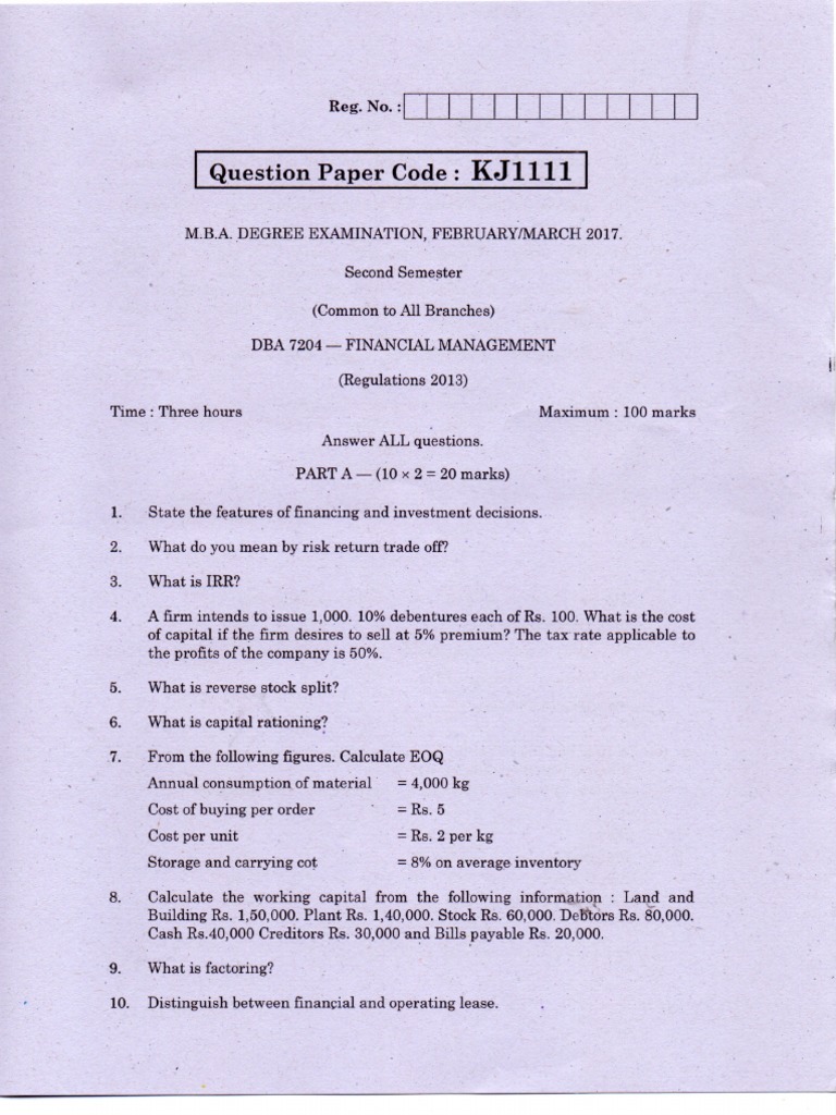 Financial Management Question Paper | PDF
