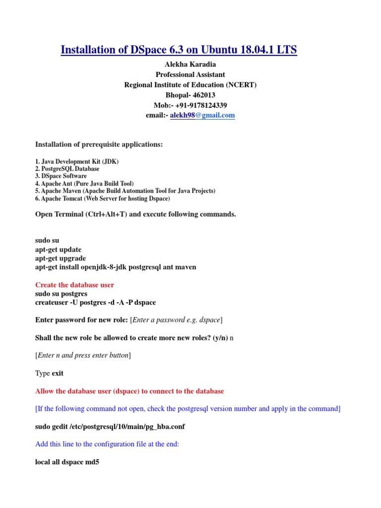 Dspace Install Alekha | PDF | Postgre Sql | Sudo