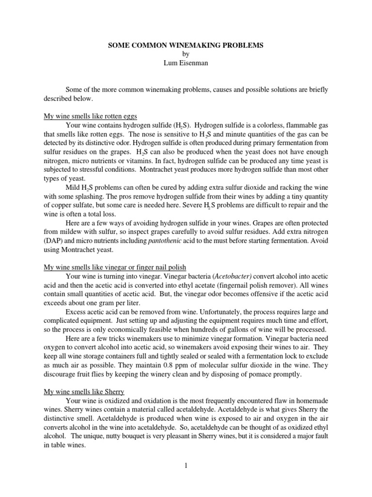 Common Wine Making Problems | PDF | Sulfur Dioxide | Winemaking