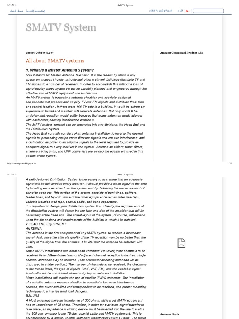 SMATV System Narrative | PDF | Coaxial Cable | Decibel