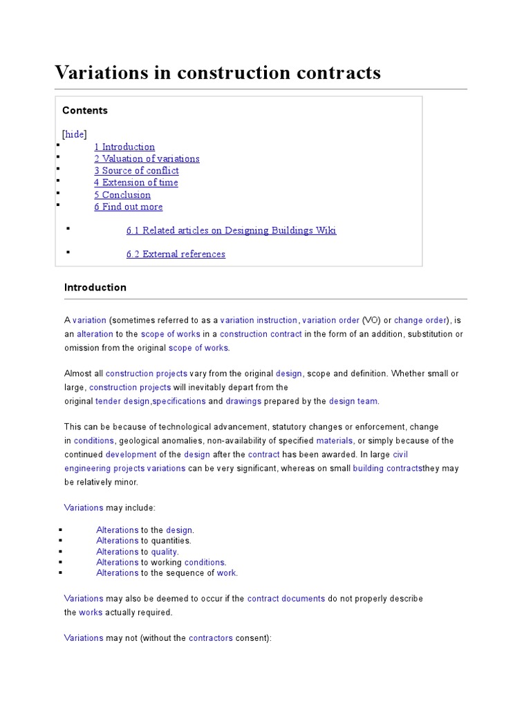 Variations in Construction Contracts | PDF | Real Estate Appraisal ...