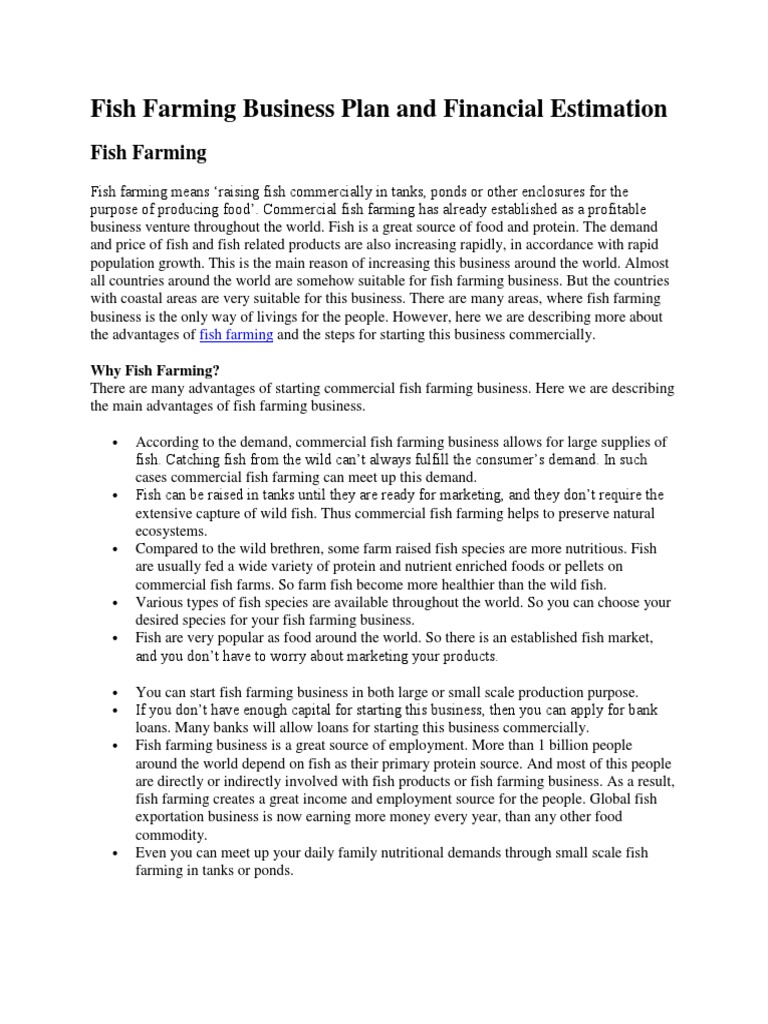 Fish Farming Business Plan and Financial Estimation | PDF | Pond | Fish
