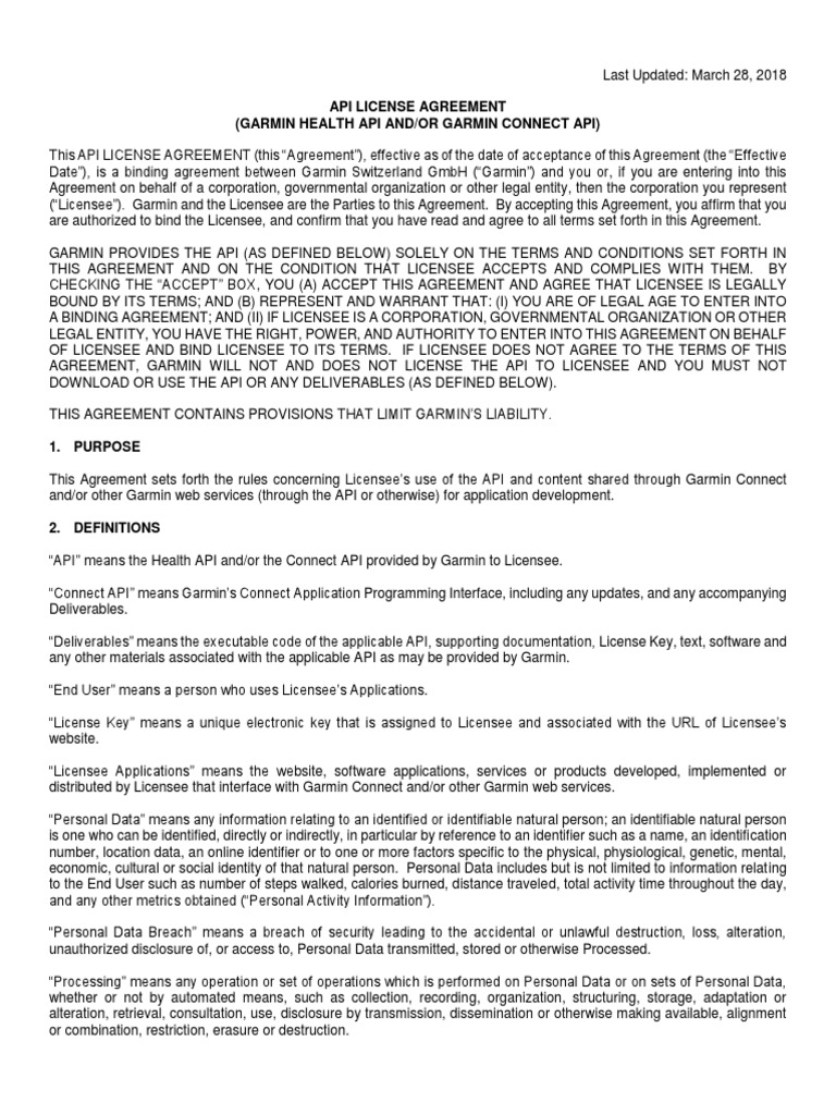 Garmin Health Connect API Agreement | PDF | License | Indemnity