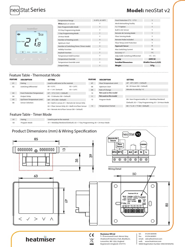 Neostat v2 Datasheet | PDF | Thermostat | Hvac