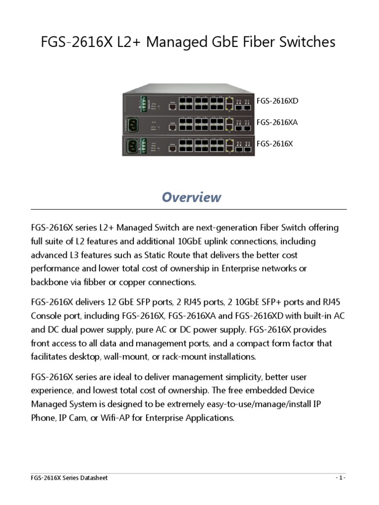 Fgs-2616X L2+ Managed Gbe Fiber Switches | PDF | Network Switch | Port (Computer Networking)
