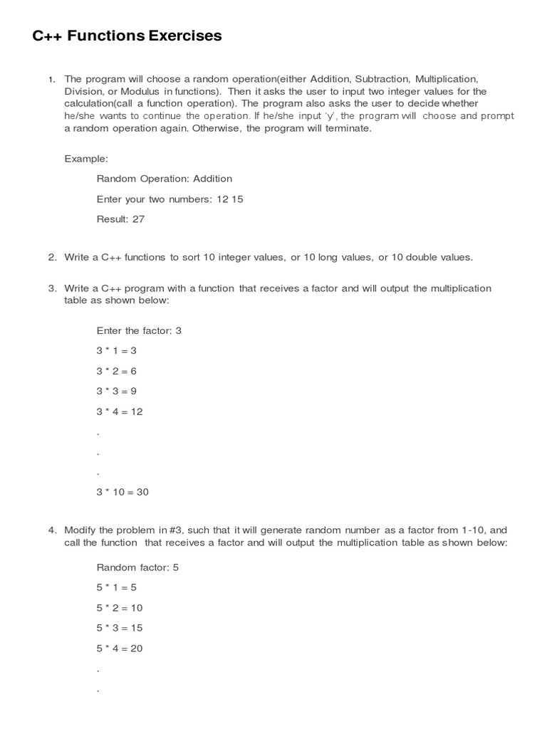 Functions Exercise | PDF