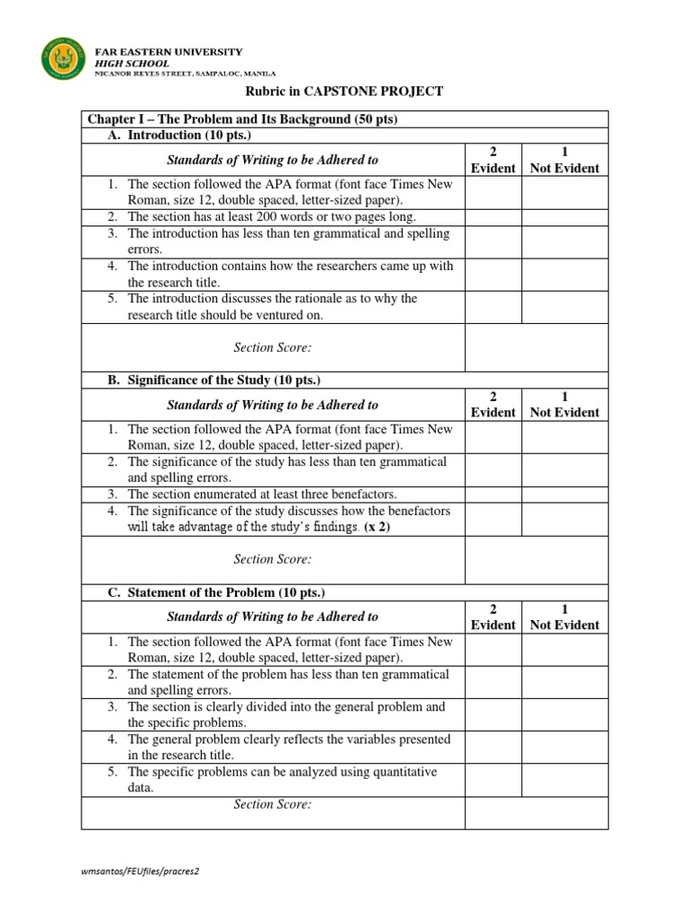 Capstone Project Paper Rubric | PDF | Rubric (Academic) | Scientific Method