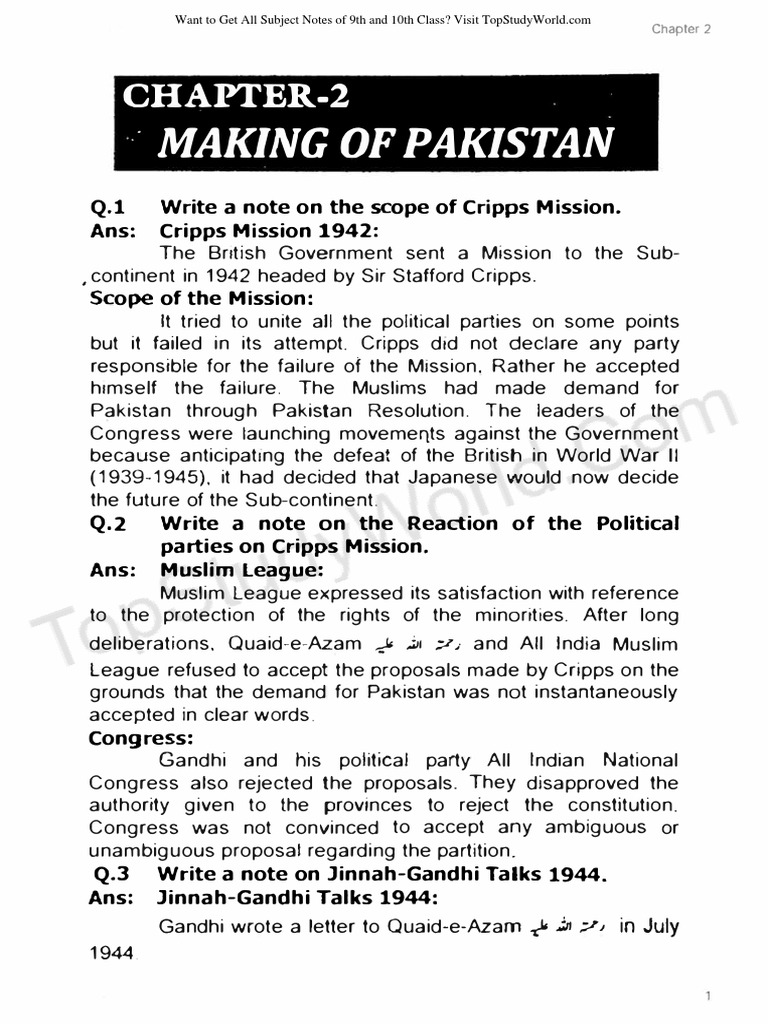 Chapter 2 - Making of Pakistan PDF | PDF | Muhammad Ali Jinnah ...