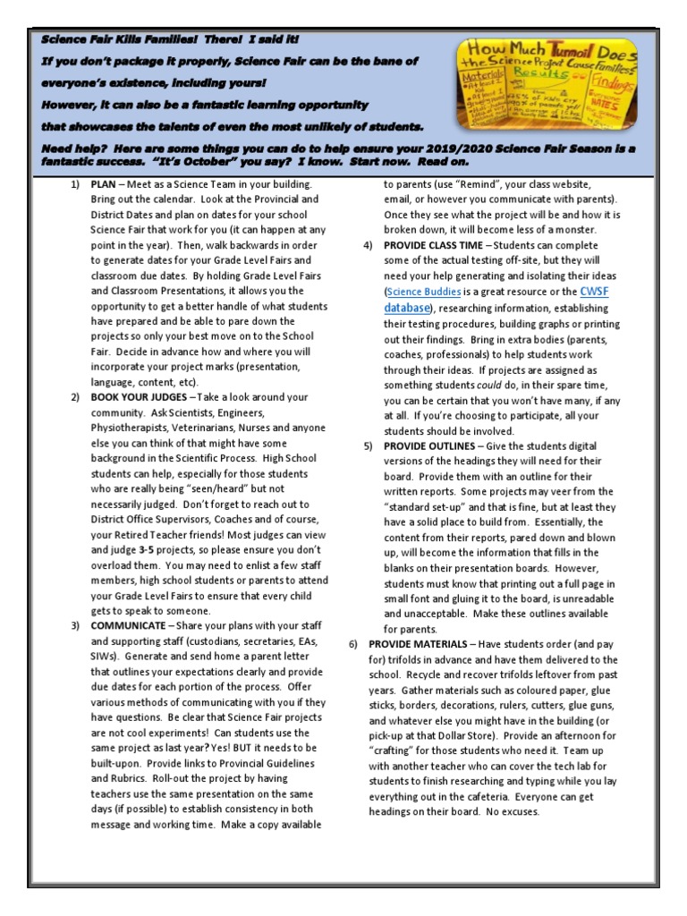 Science Fair Planning Guide for Educators | PDF | Classroom | Science