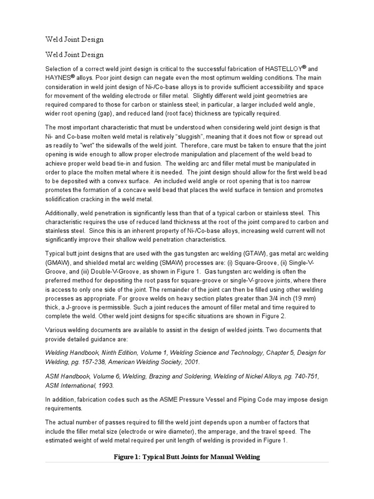 Weld Joint Design Weld Joint Design: Figure 1: Typical Butt Joints For ...