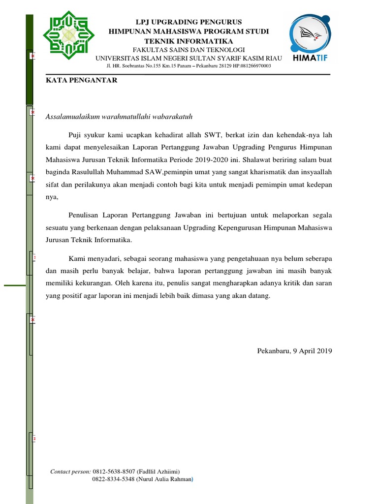 LPJ Upgrading Pengurus HIMA Teknik Informatika 2018-2019 | PDF