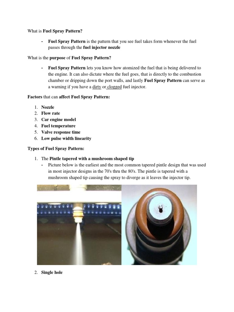 Fuel Injector Spray Pattern Overview | PDF | Fuel Injection | Nozzle