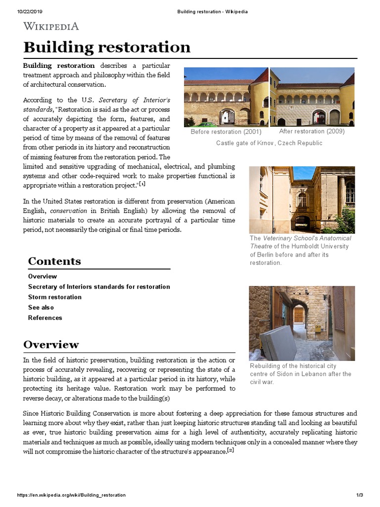 Building Restoration - Wikipedia PDF | PDF | Conservation And ...
