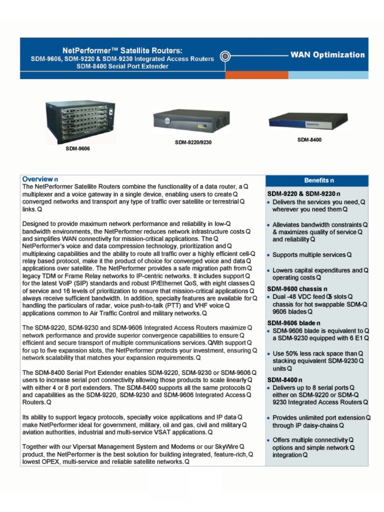 Comtech EF Data Memotec NetPerformer SDM 9230 IP Satellite Routers | PDF