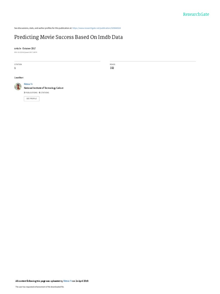 Predicting Movie Success Based On Imdb Data | PDF | Regression Analysis ... Predicting Movie Success Based On Imdb Data | PDF | Regression Analysis ...