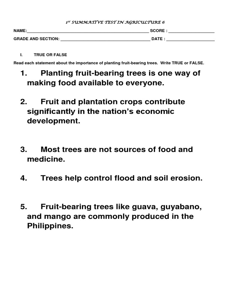 Grade 6 Agriculture Summative Test | PDF | Science & Mathematics