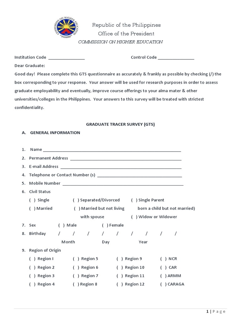 Tracer Questionnaire From Ched | PDF | Academic Degree | Employment