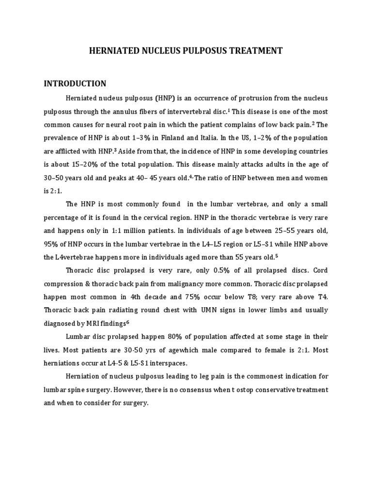 Herniated Nucleus Pulposus Treatment | PDF | Back Pain | Surgery