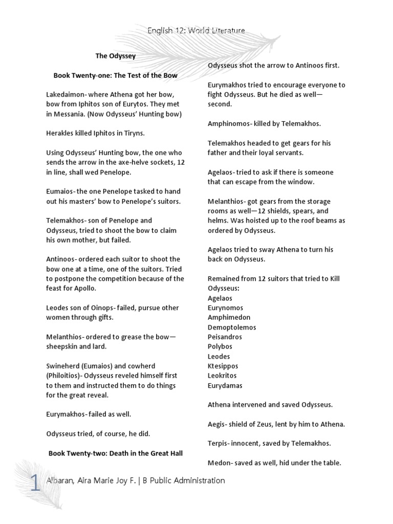 The Odyssey Summary Books 21-23 | PDF | Penelope | Odyssey