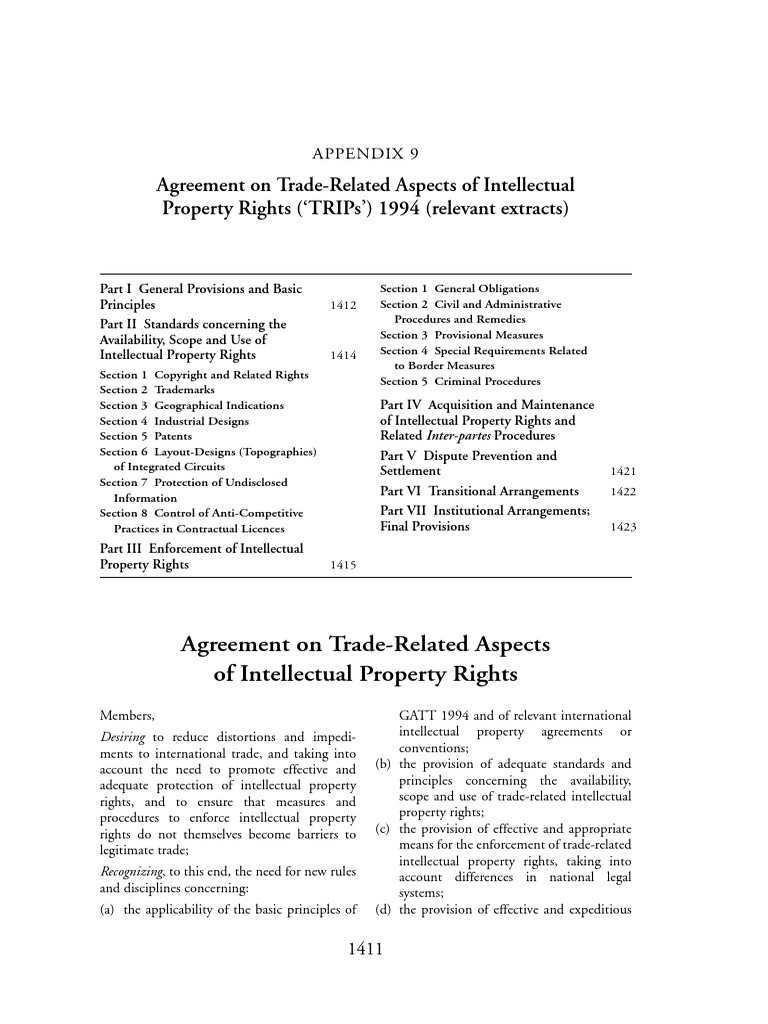 Agreement On Trade-Related Aspects of Intellectual Property Rights ...