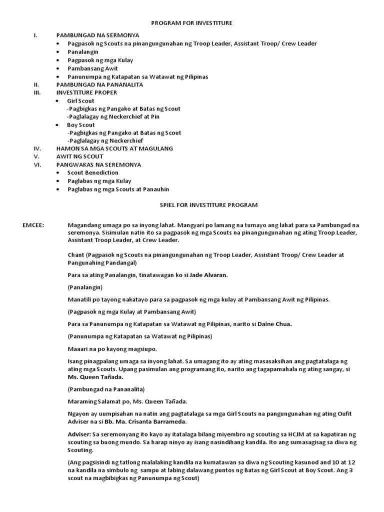 Program For Investiture | PDF