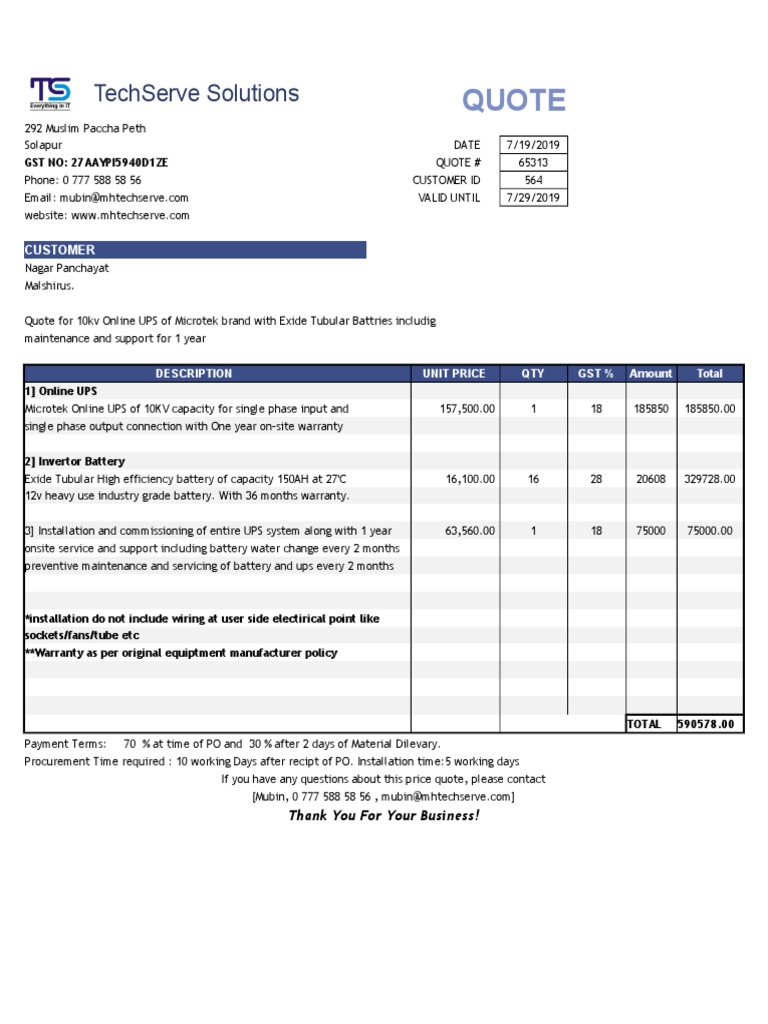 Quote: Techserve Solutions | PDF | Worksheet | Spreadsheet