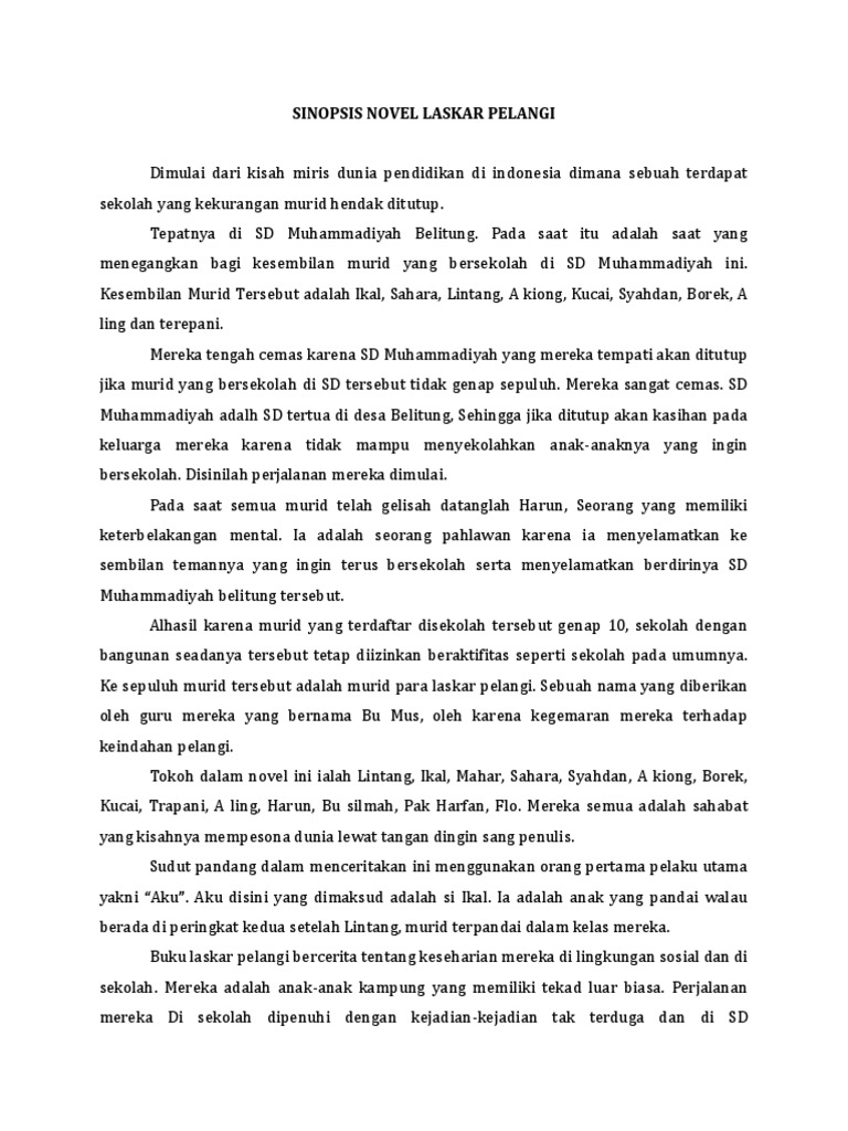 Sinopsis Novel Laskar Pelangi | PDF