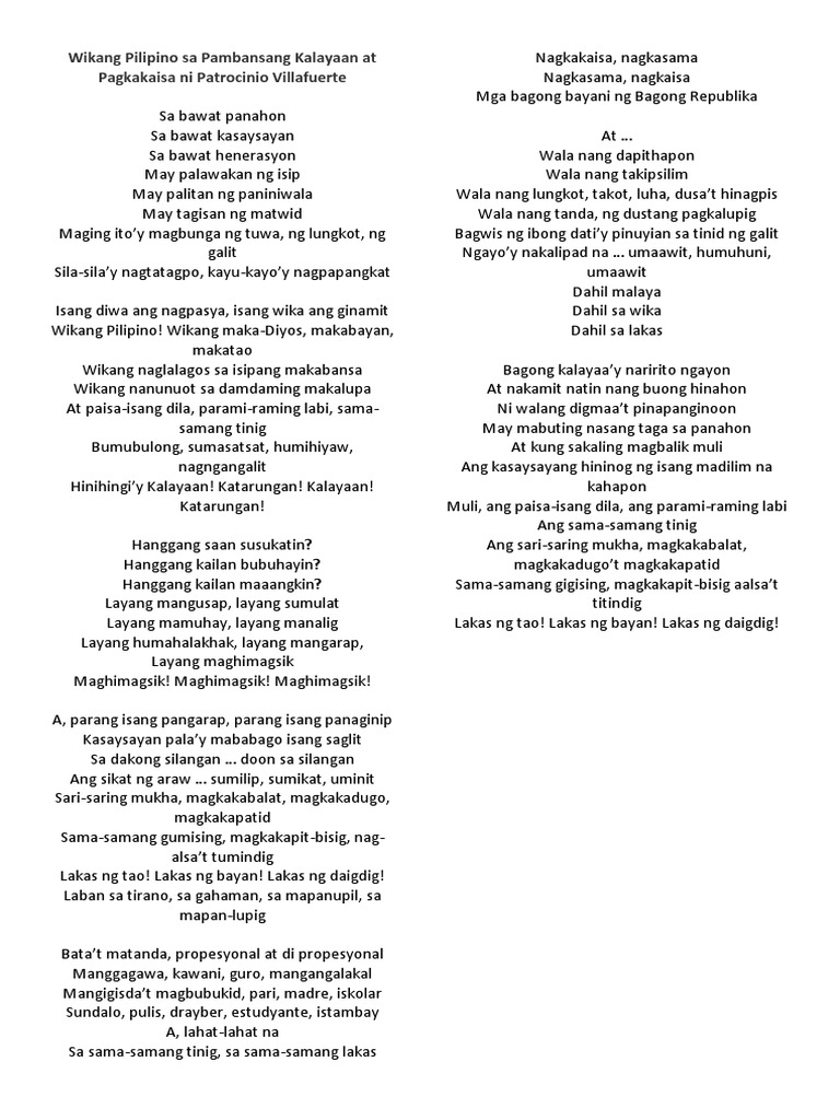 Wikang Pilipino Sa Pambansang Kalayaan at Pagkakaisa Ni Patrocinio ...