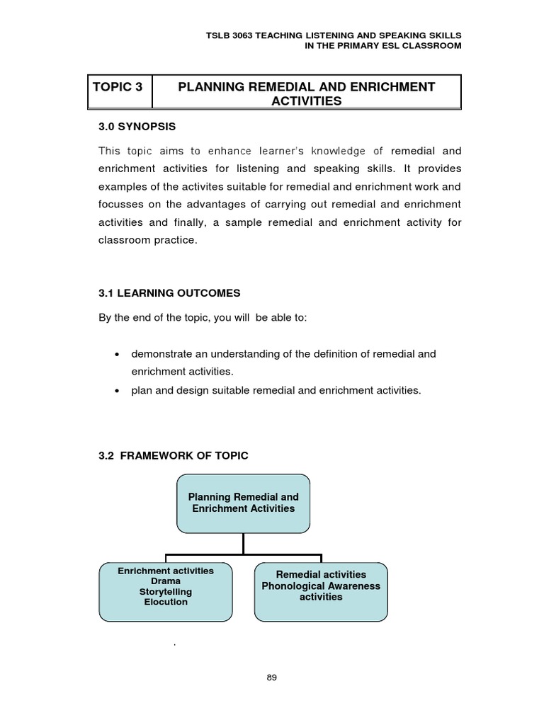 Planning Remedial and Enrichment Activities example | English As A ...