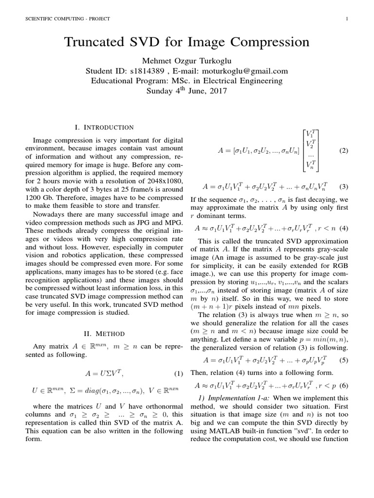 Truncated SVD For Image Compression | PDF | Eigenvalues And ...
