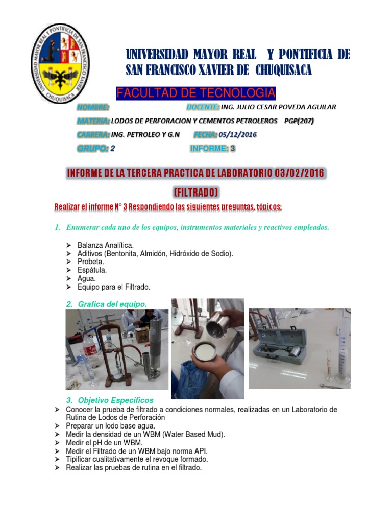 3° Informe de Laboratorio PGP (207) Filtrado | PDF | Ciencias fisicas | Sustancias químicas