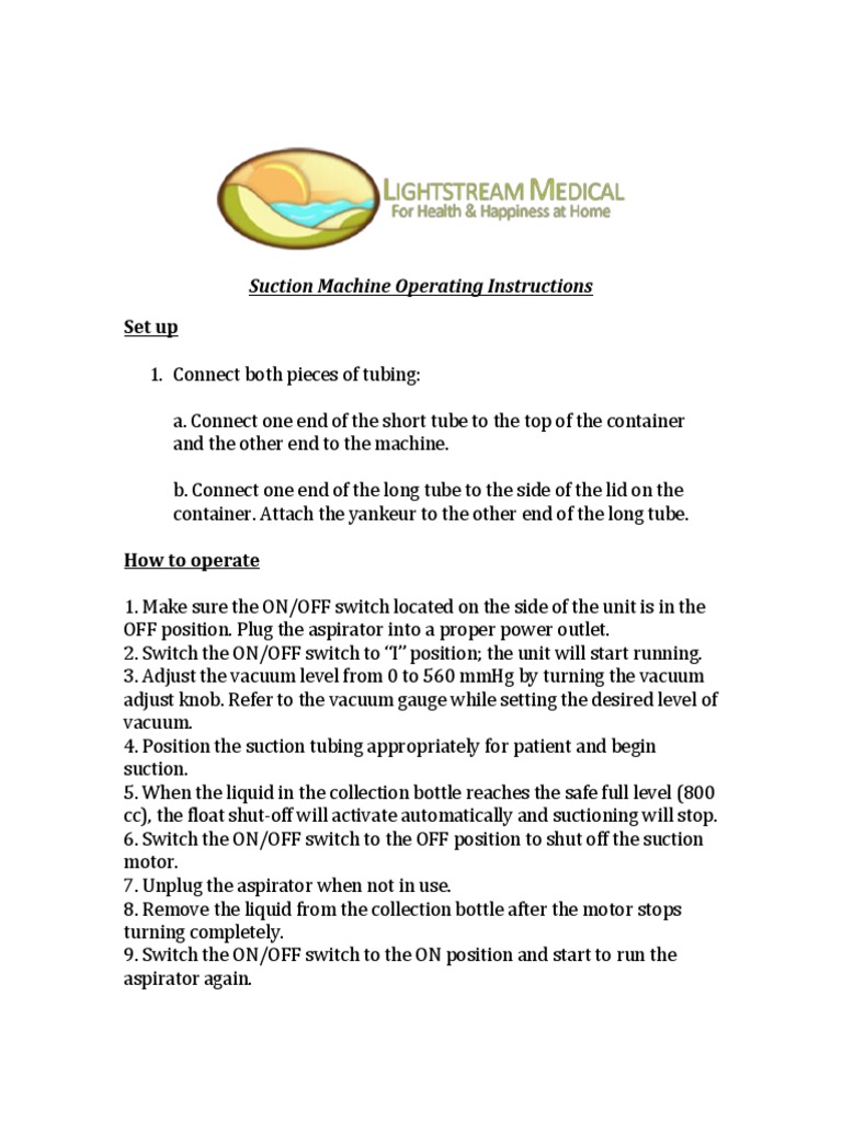 Set Up: Suction Machine Operating Instructions | PDF | Vacuum | Switch