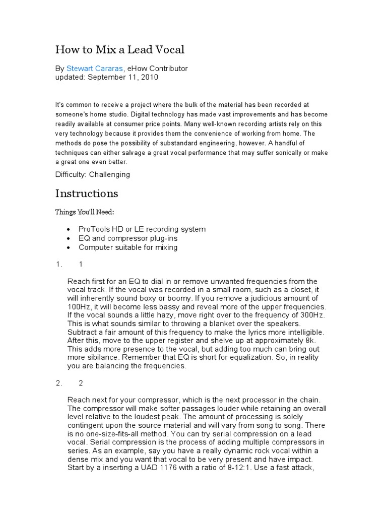 How To Mix A Lead Vocal | PDF | Equalization (Audio) | Sound Production