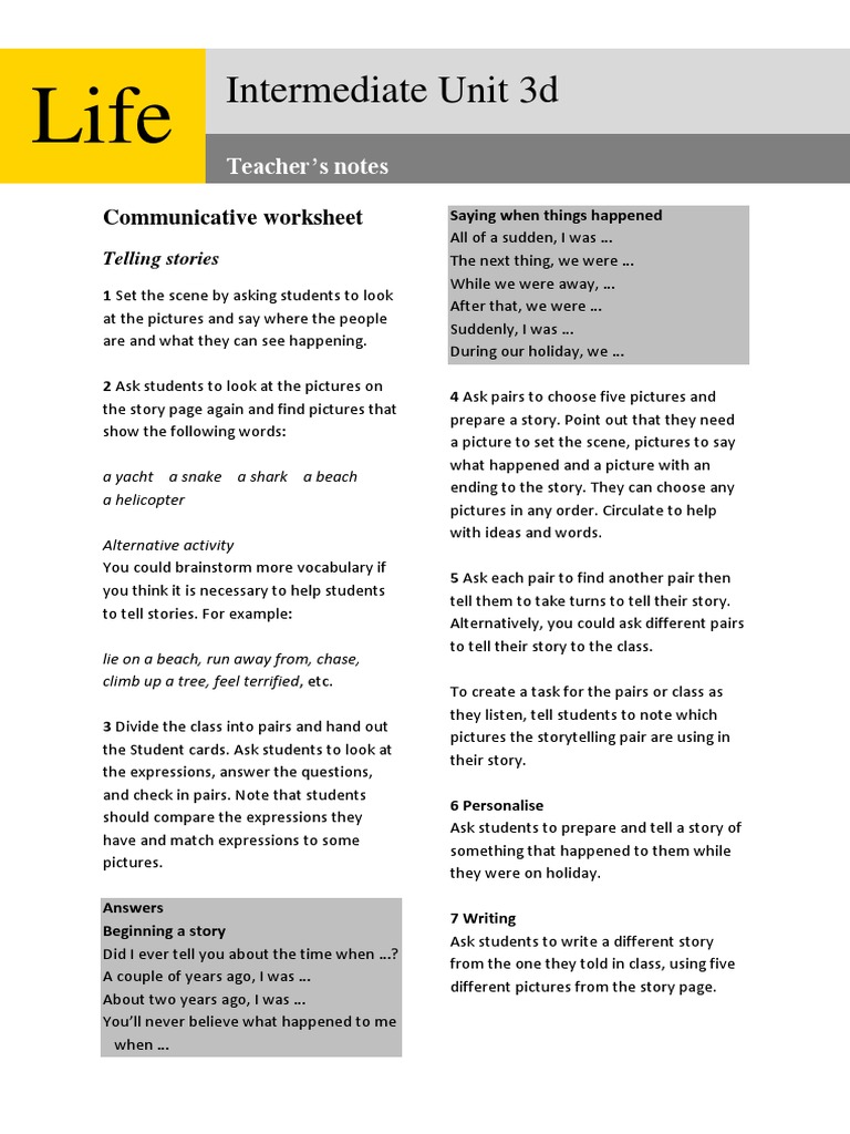 Life Life: Intermediate Unit 3d | PDF