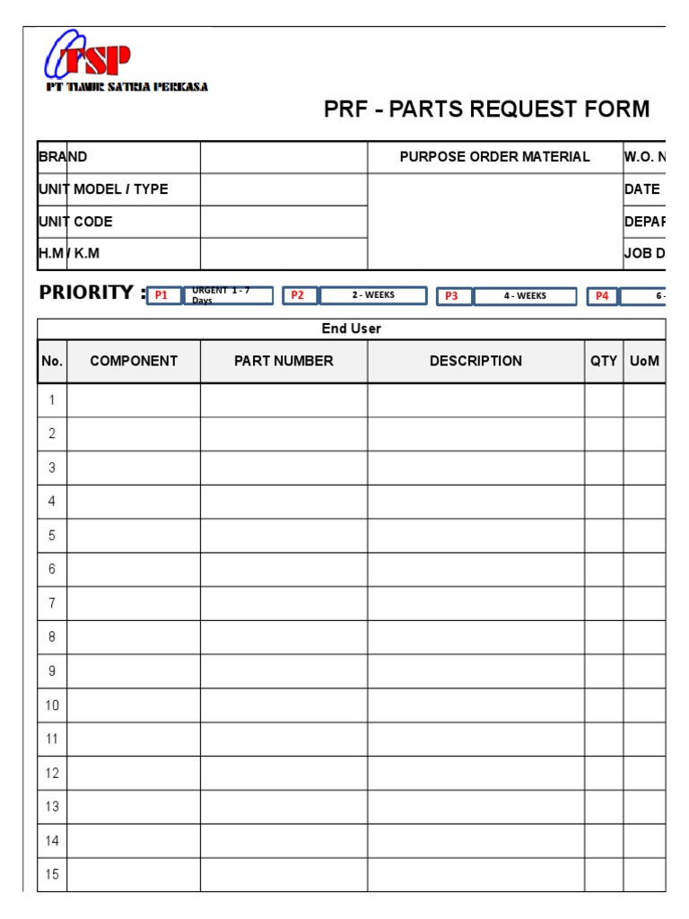 PRF - Parts Request Form: Priority | PDF