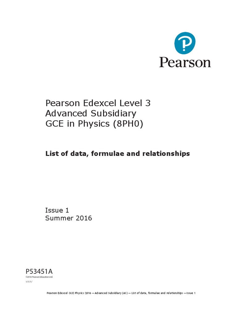 Physics As Level Formulae Relationships Pdf Electronvolt Waves