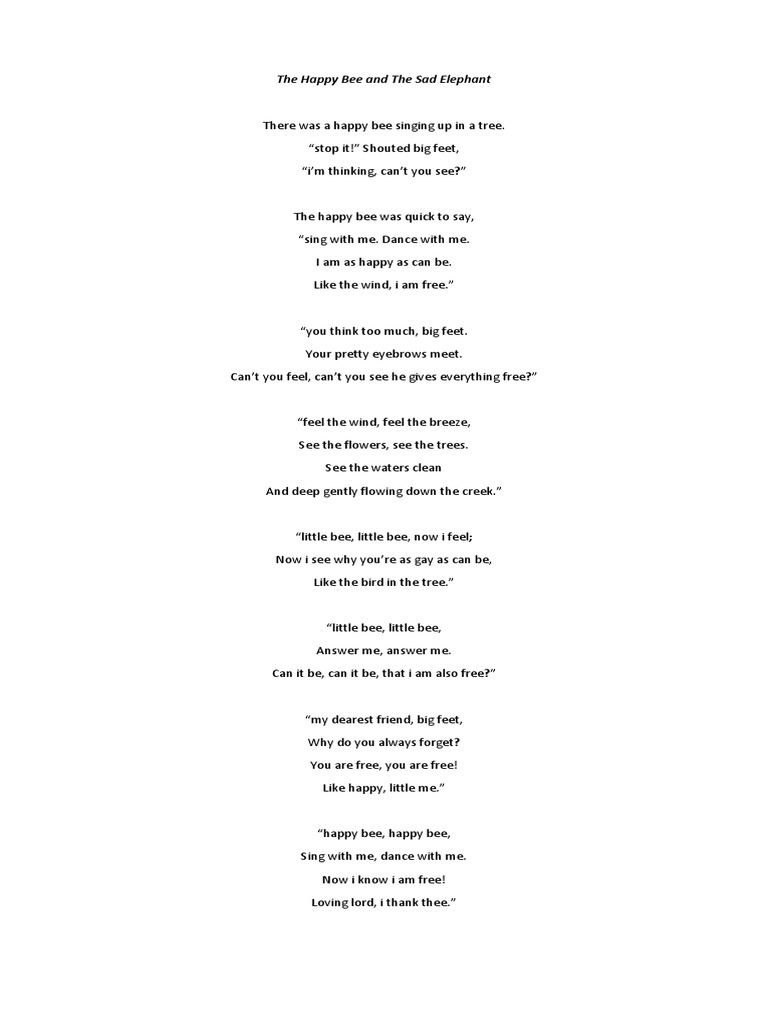 The Happy Bee and The Sad Elephant | PDF