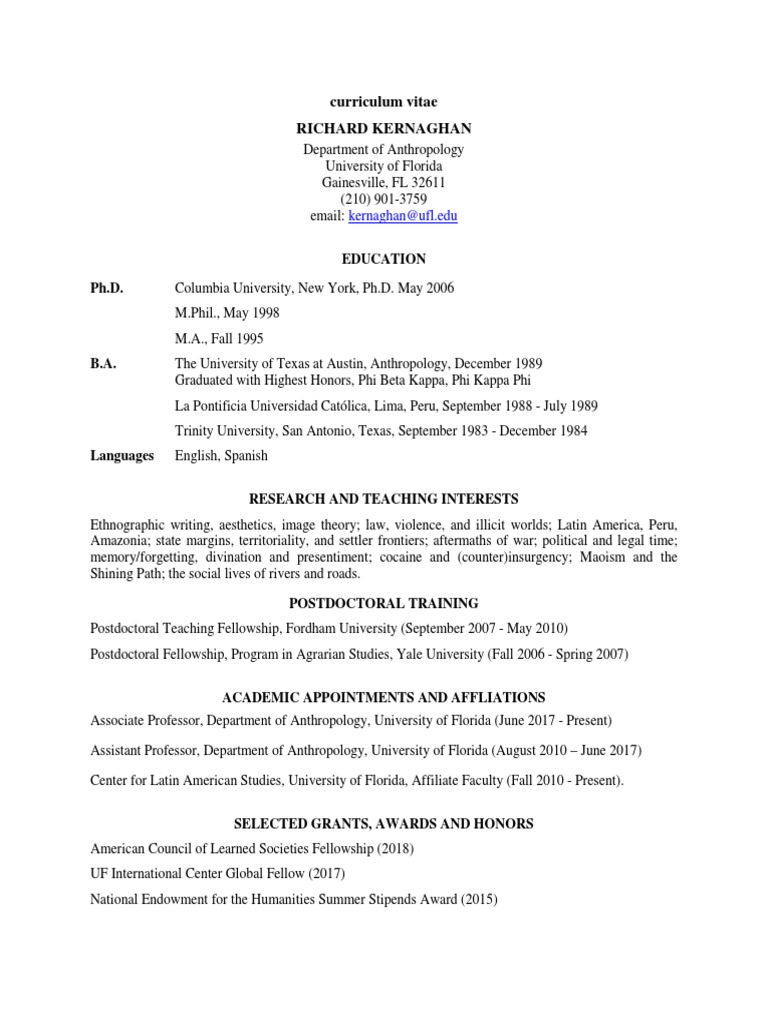Curriculum Vitae Richard Kernaghan: Education PH.D | PDF | Peru ...
