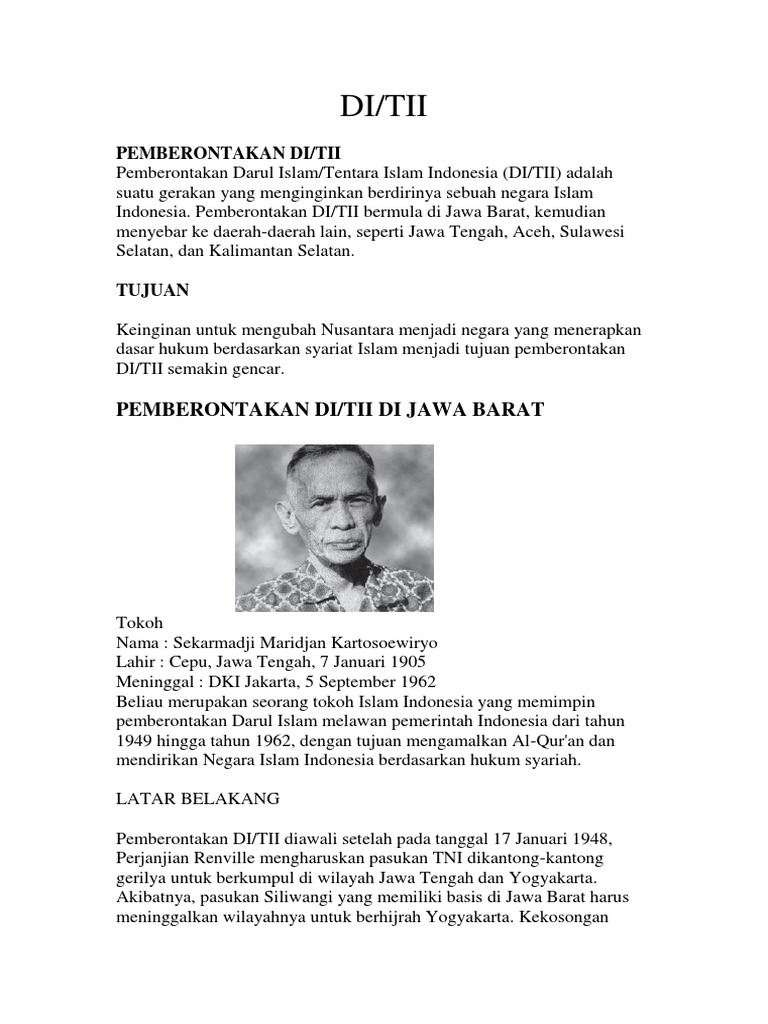 Sejarah Pemberontakan DI/TII di Indonesia | PDF | Politik | Sejarah