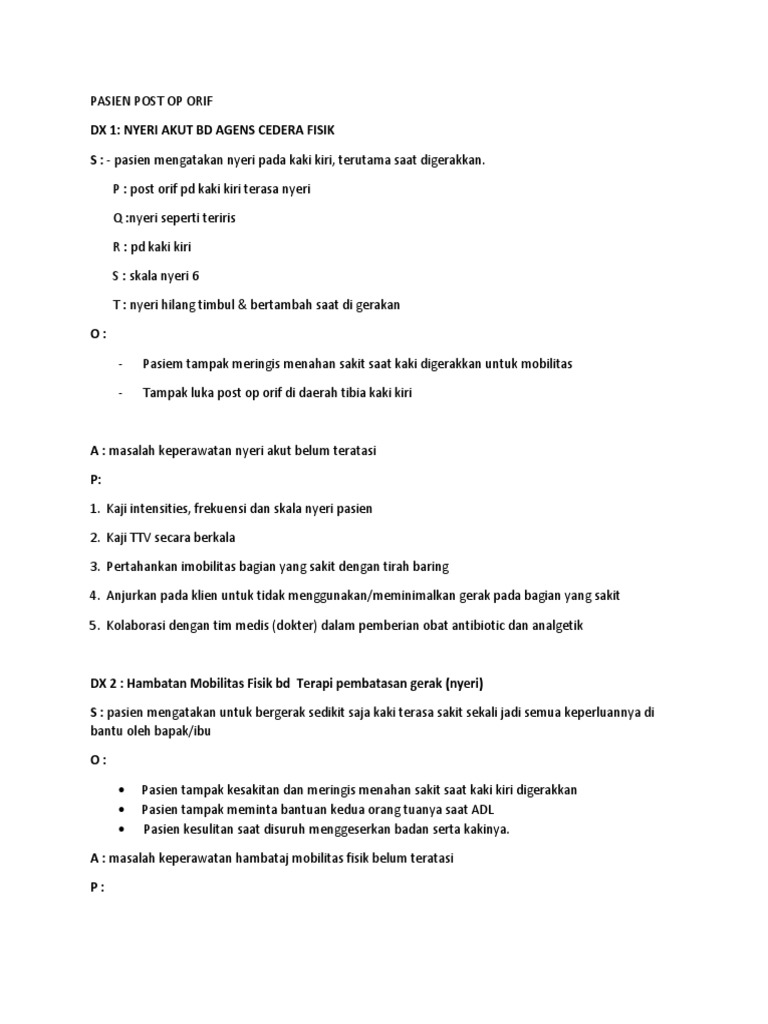 Soap Post Op Orif | PDF